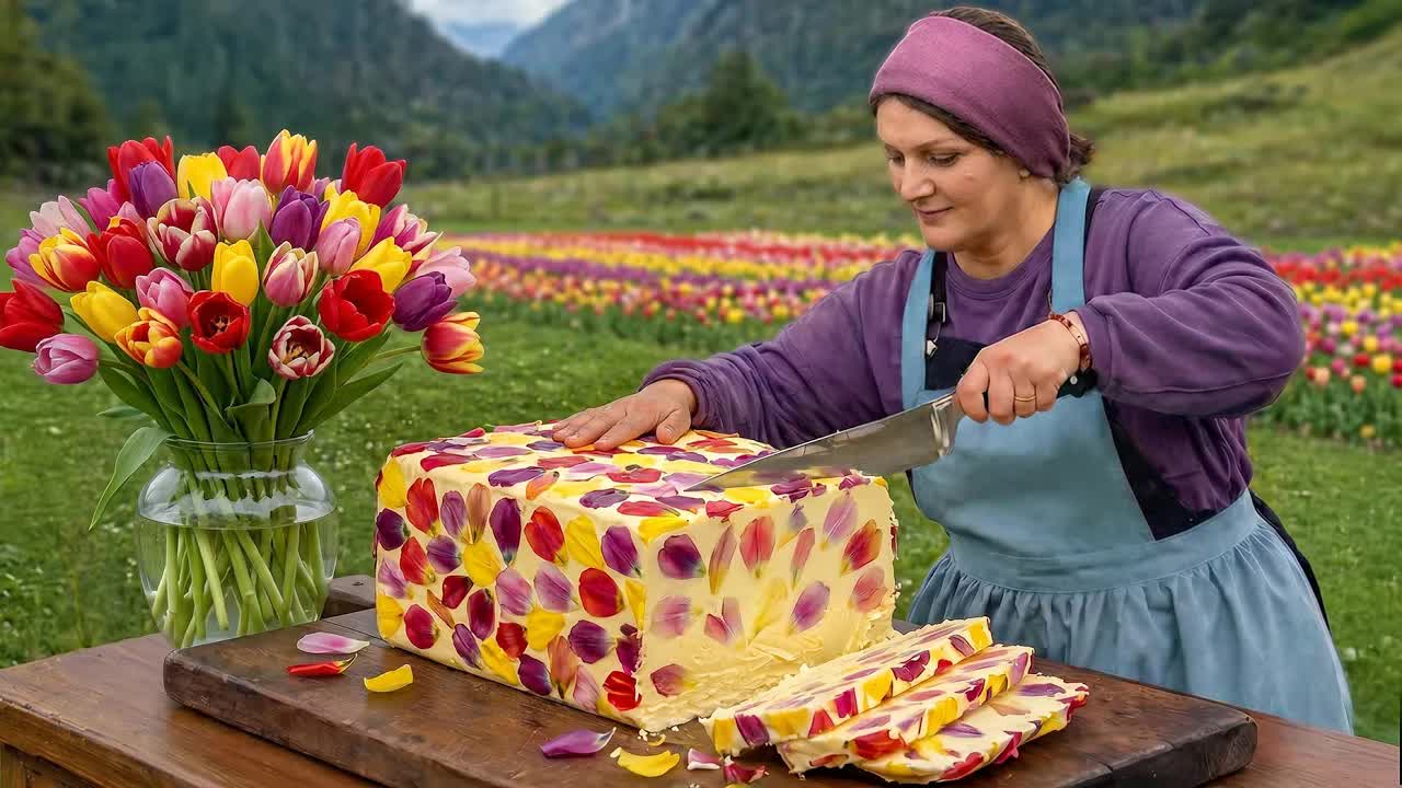Traditional tulip flower butter made the old school way