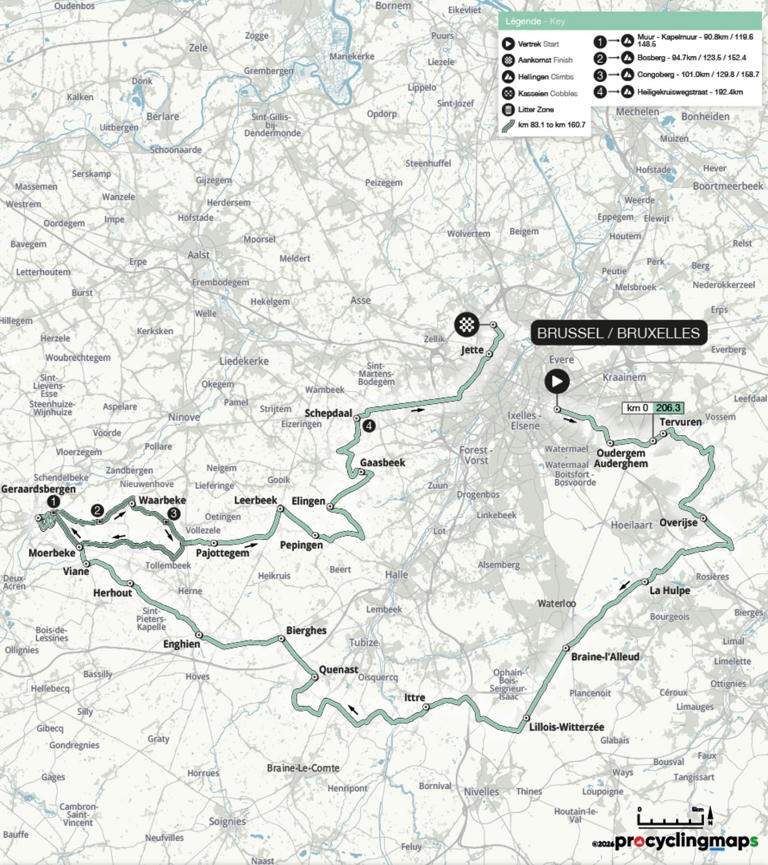 Brussels Cycling Classic 2026, il percorso (altimetria e planimetria)