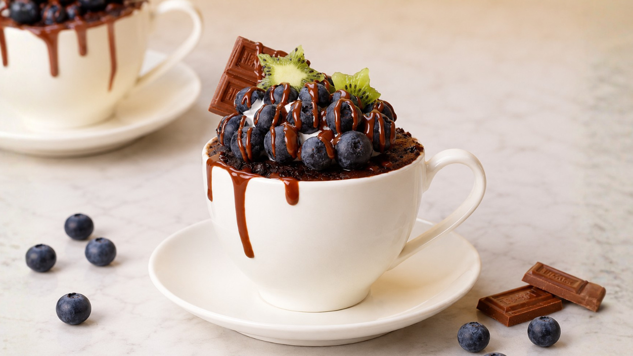 Chocolade-bessenkoffiecake uit de mok