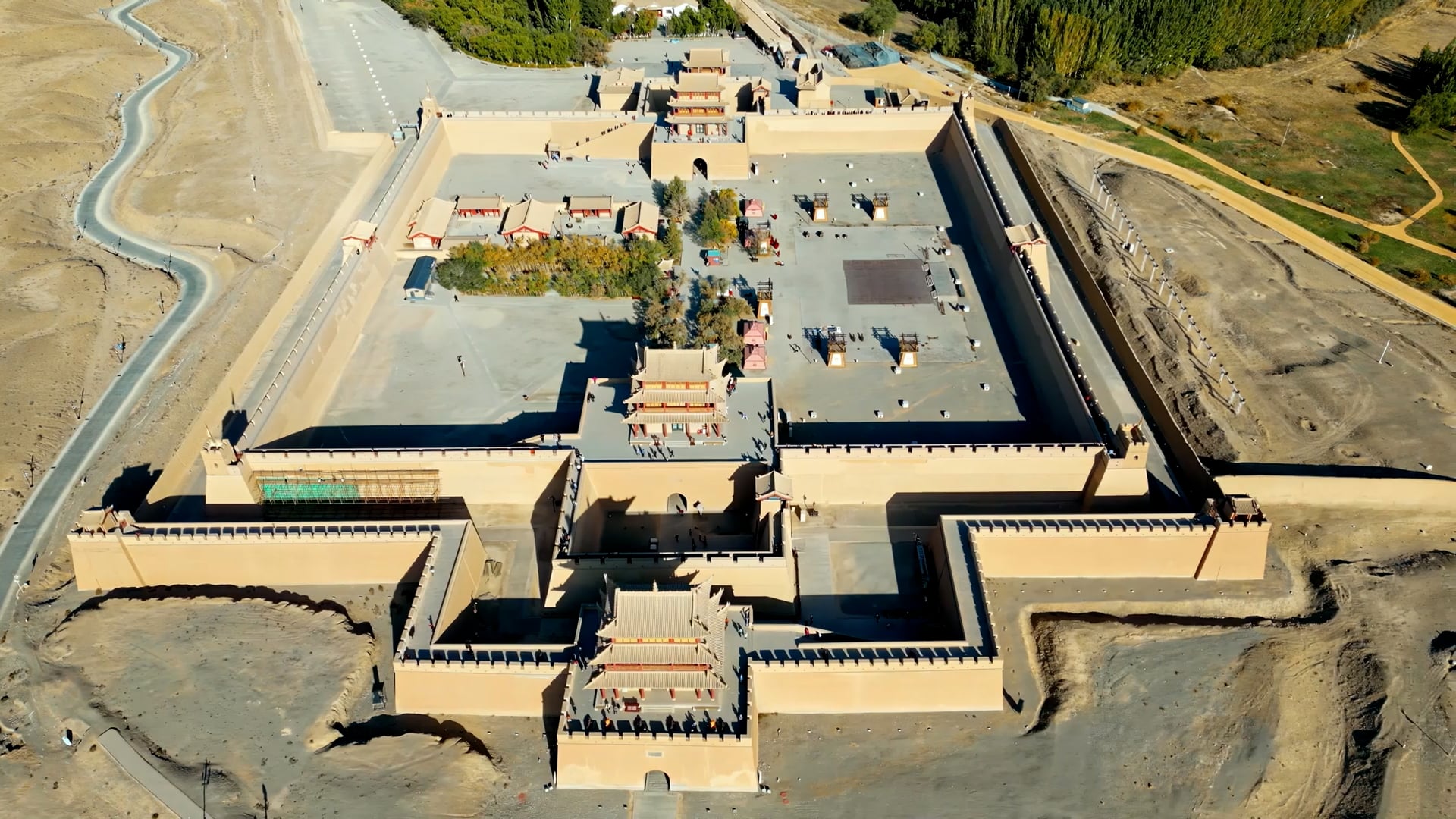 Drone view of Jiayuguan, Great Wall’s western stronghold