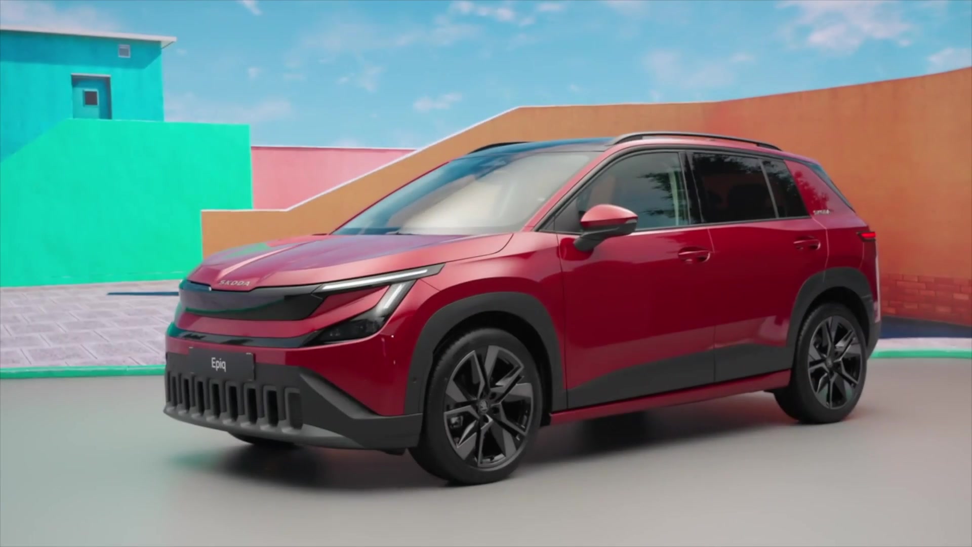 All-electric Skoda Epiq exterior design in red