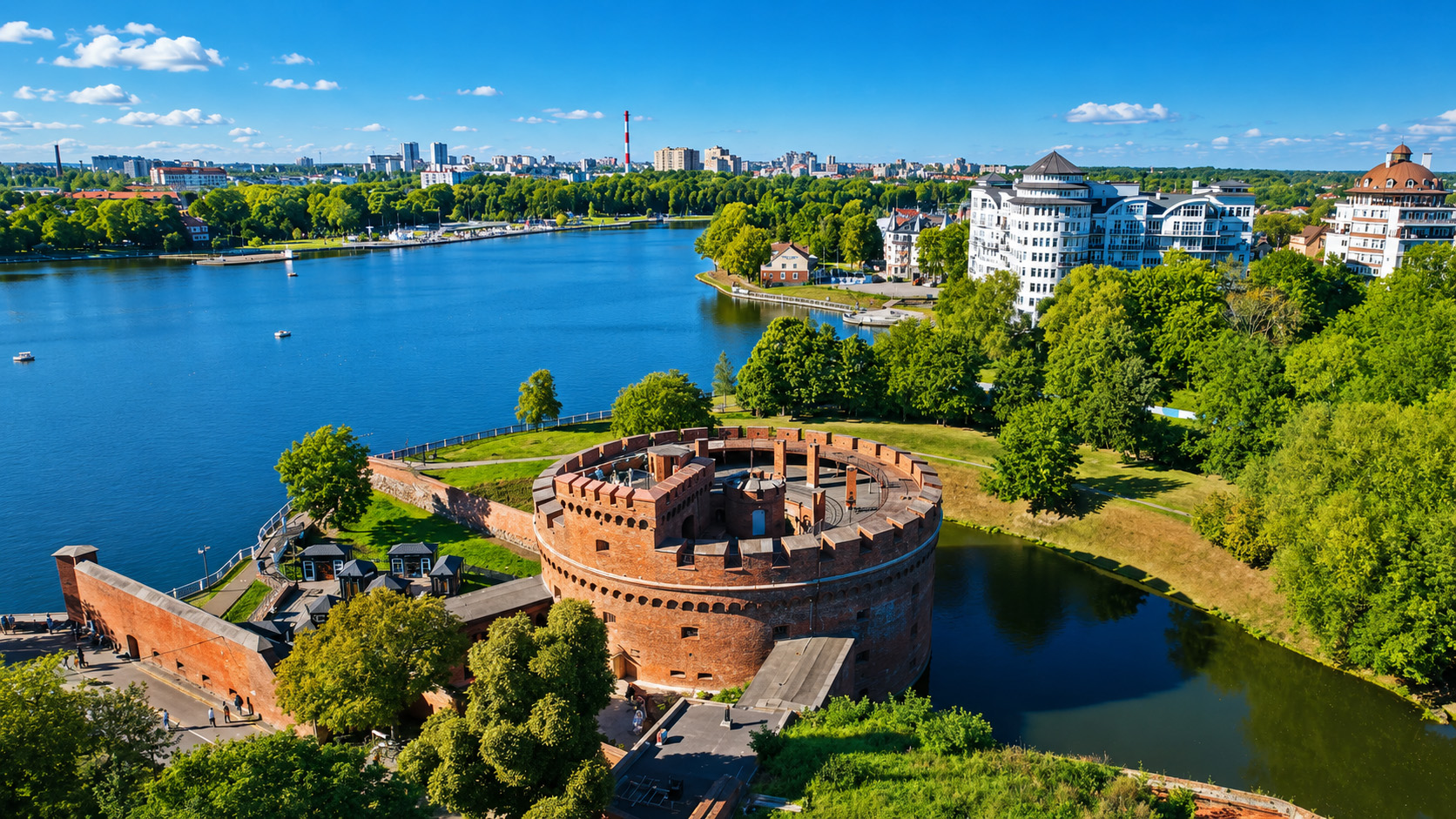 A historic fortress standing alone surrounded by water