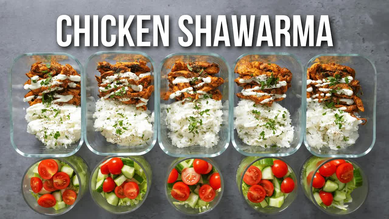 Healthy high protein chicken shawarma meal prep for all week