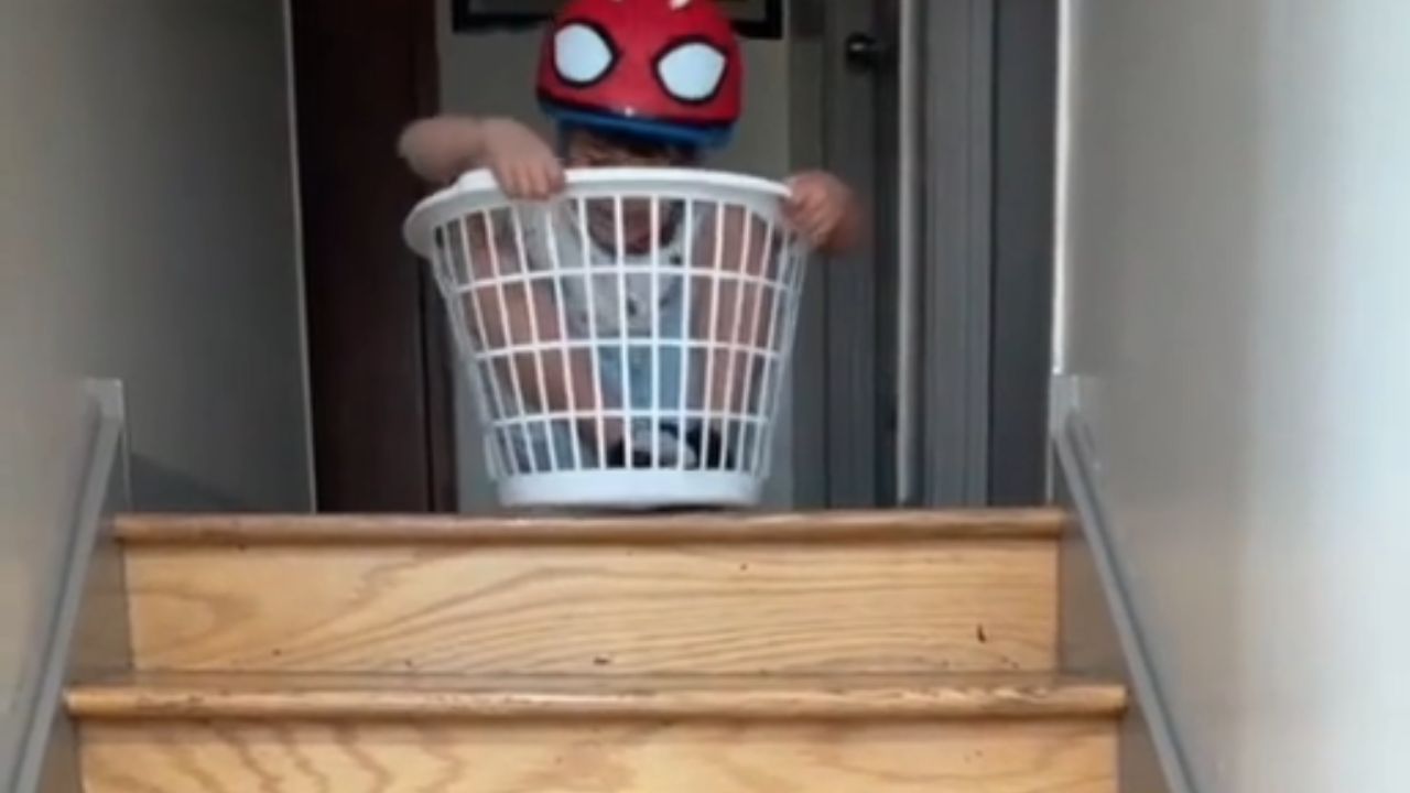 Excited boy's desire to fly like Spider-Man ends in hilarious ...