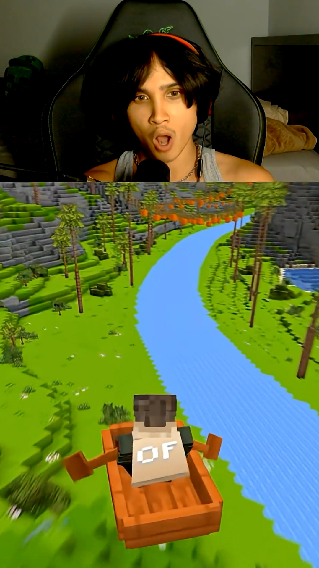 Minecraft boat racing gameplay with hidden shortcut