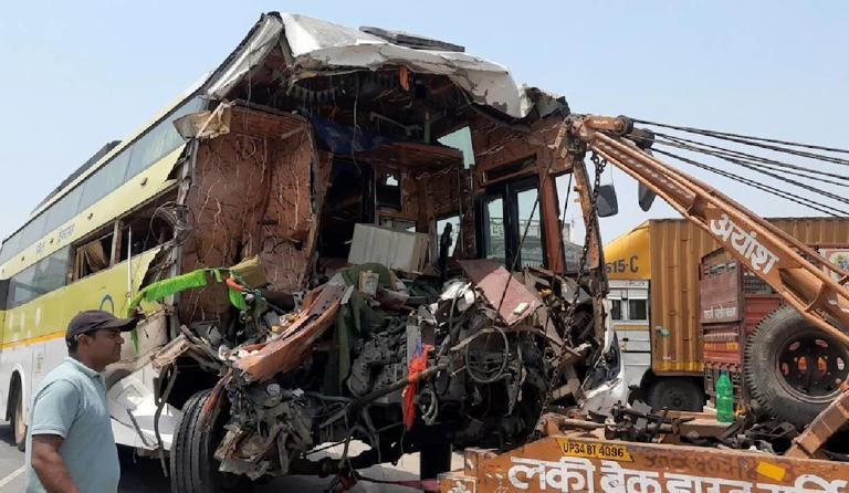 2 killed, 35 injured after sleeper bus crashes into truck on Agra ...