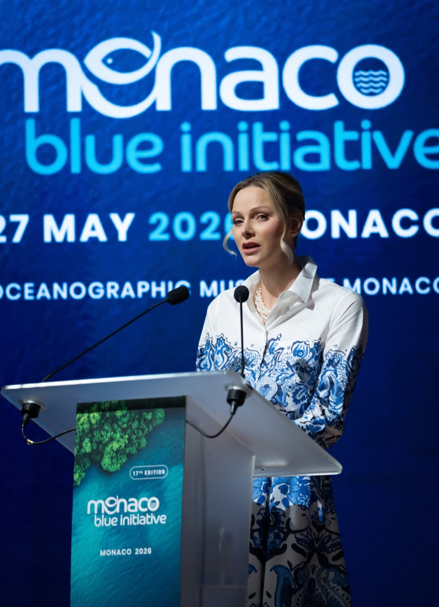 Princess Charlene's ocean-inspired dress and statement pearls steal the ...