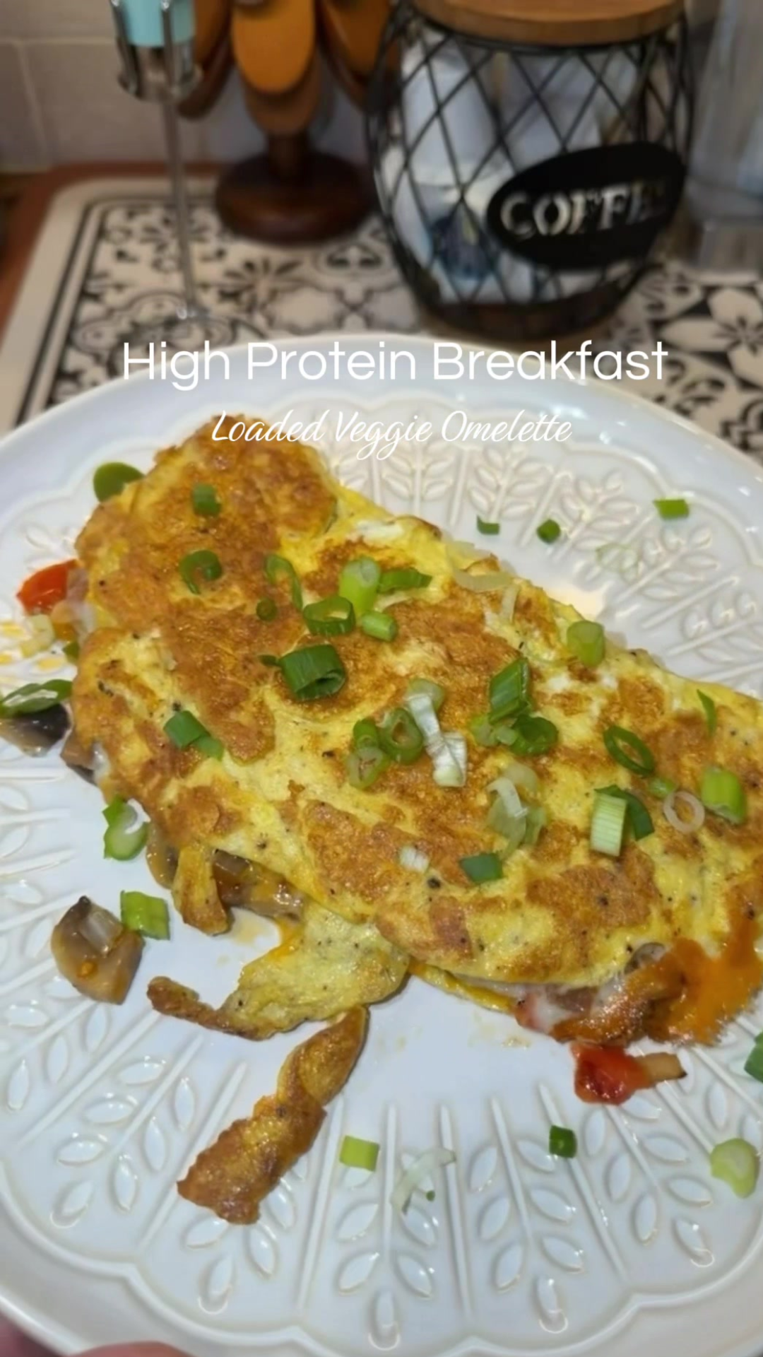Delicious loaded omelette with mushrooms peppers and cheese