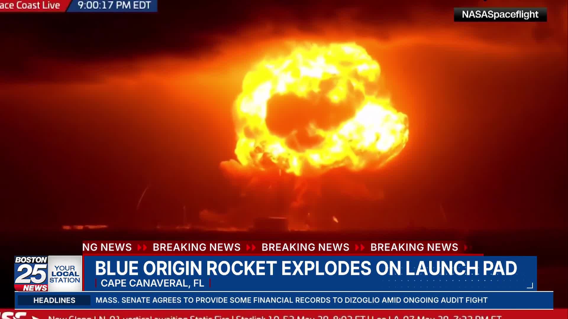 Blue Origin rocket explodes on the launch pad during an engine-firing test