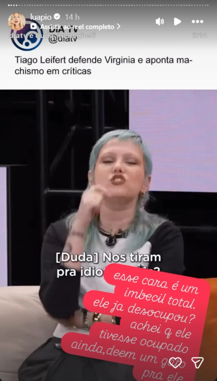 Luana Piovani critica Tiago Leifert por defender Virgínia Fonseca na ...
