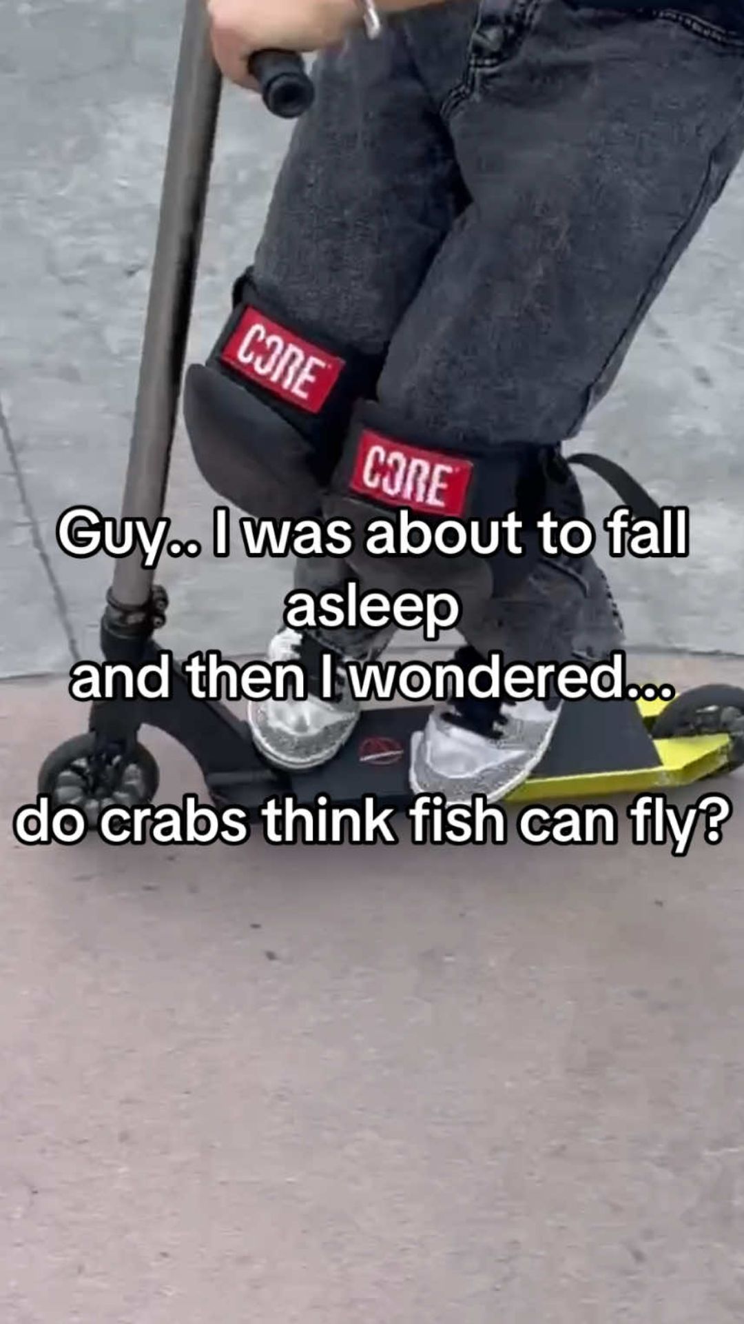 POV scooter trick: Brain at 2AM wondering if crabs think fish can fly