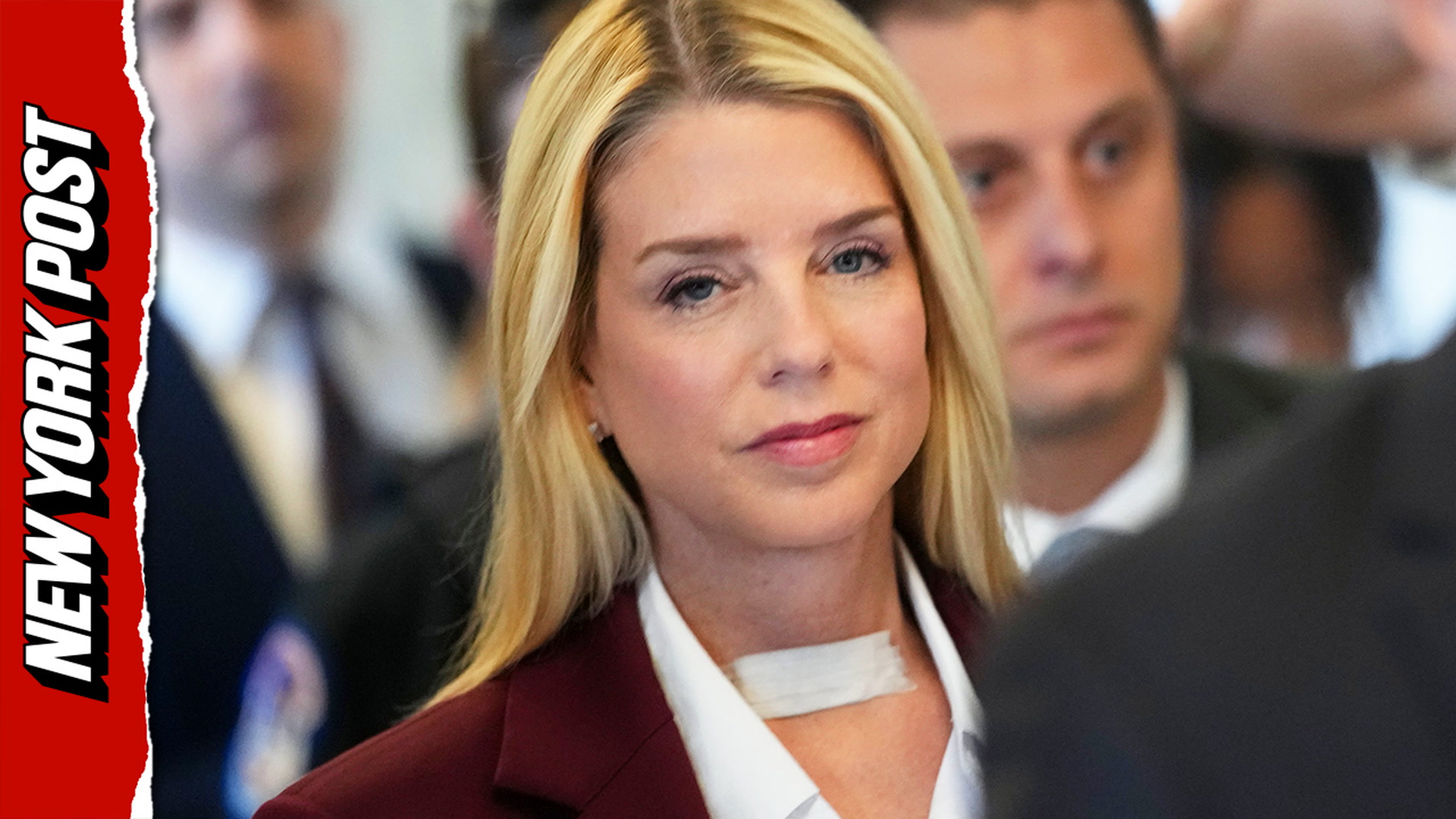 Pam Bondi makes first appearance since cancer diagnosis – with bandage ...