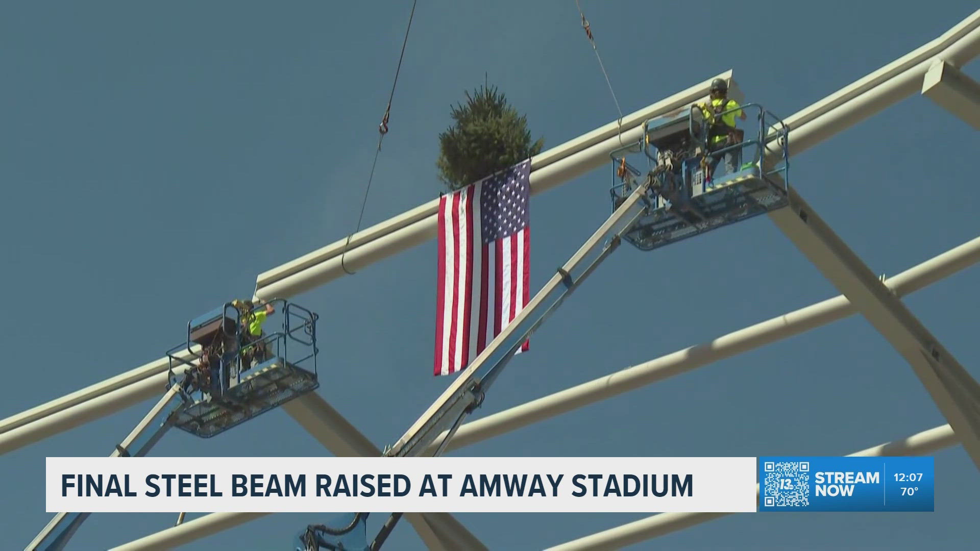 Final steel beam raised at Amway Stadium in Grand Rapids