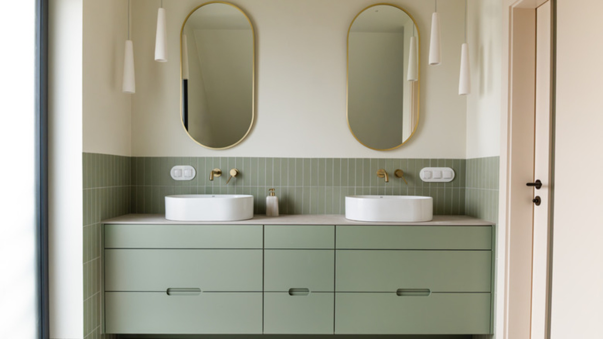 Ditch the sage green paint for a neutral color that still packs personality