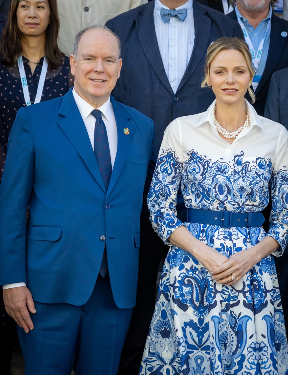 Princess Charlene's ocean-inspired dress and statement pearls steal the ...