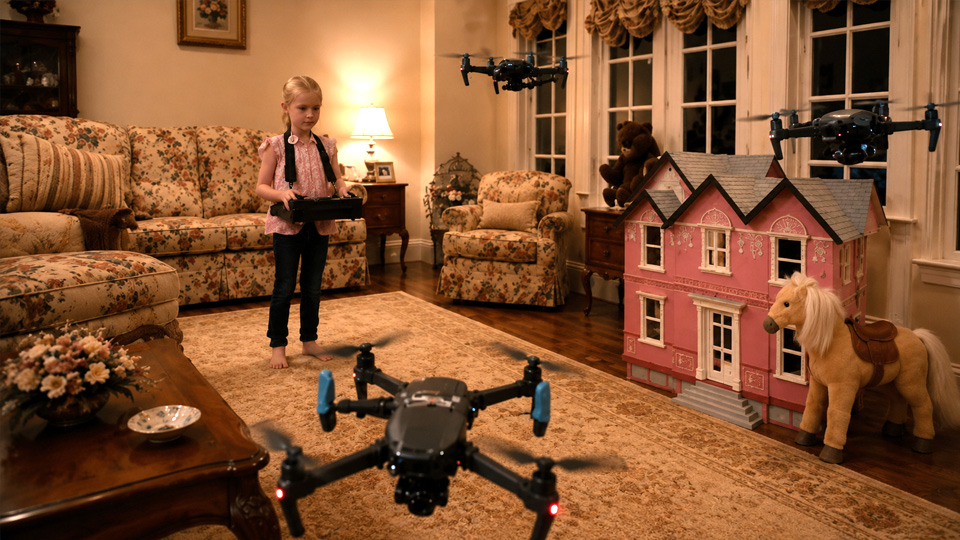 Drone battle creates intense aerial chase action