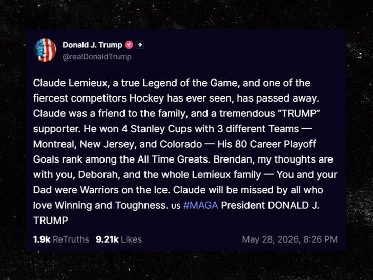 President Trump honors 'fierce' Claude Lemieux after hockey star's death