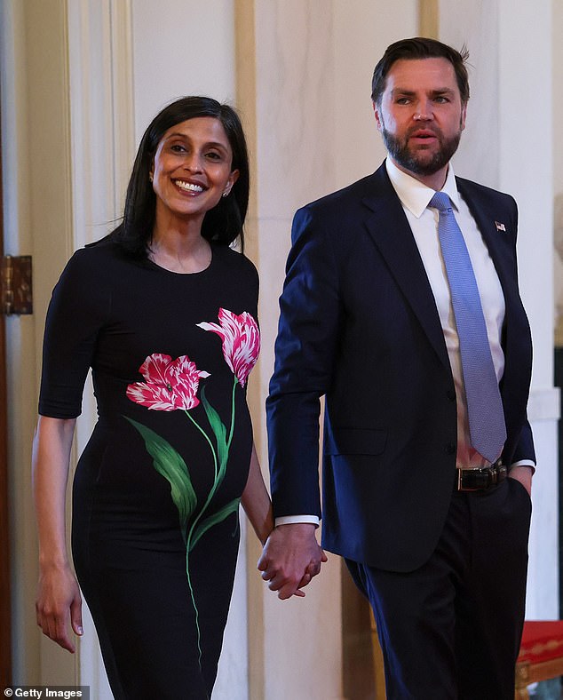 The message stitched into Usha Vance's maternity wardrobe