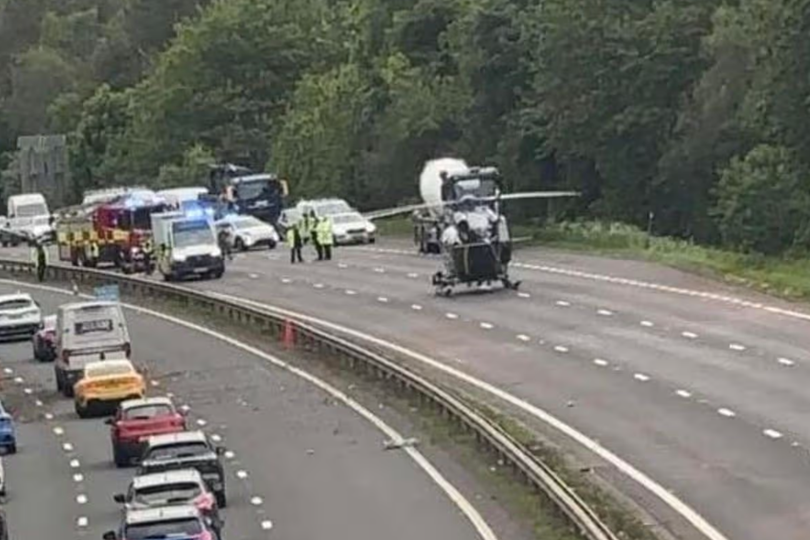 Motorbike rider rushed to hospital as air ambulance lands on busy ...