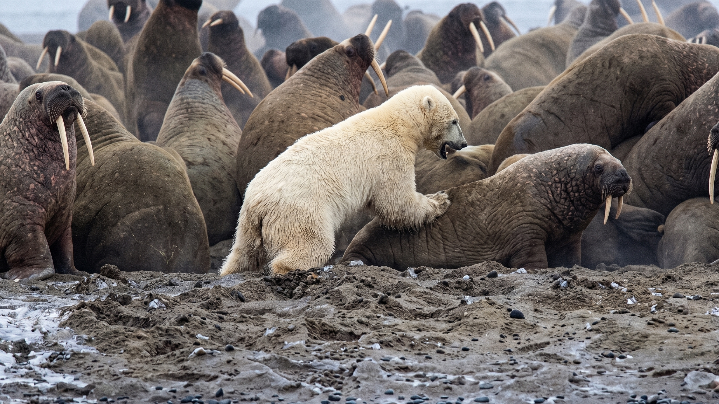 This polar bear attacked a walrus - but the herd fought back