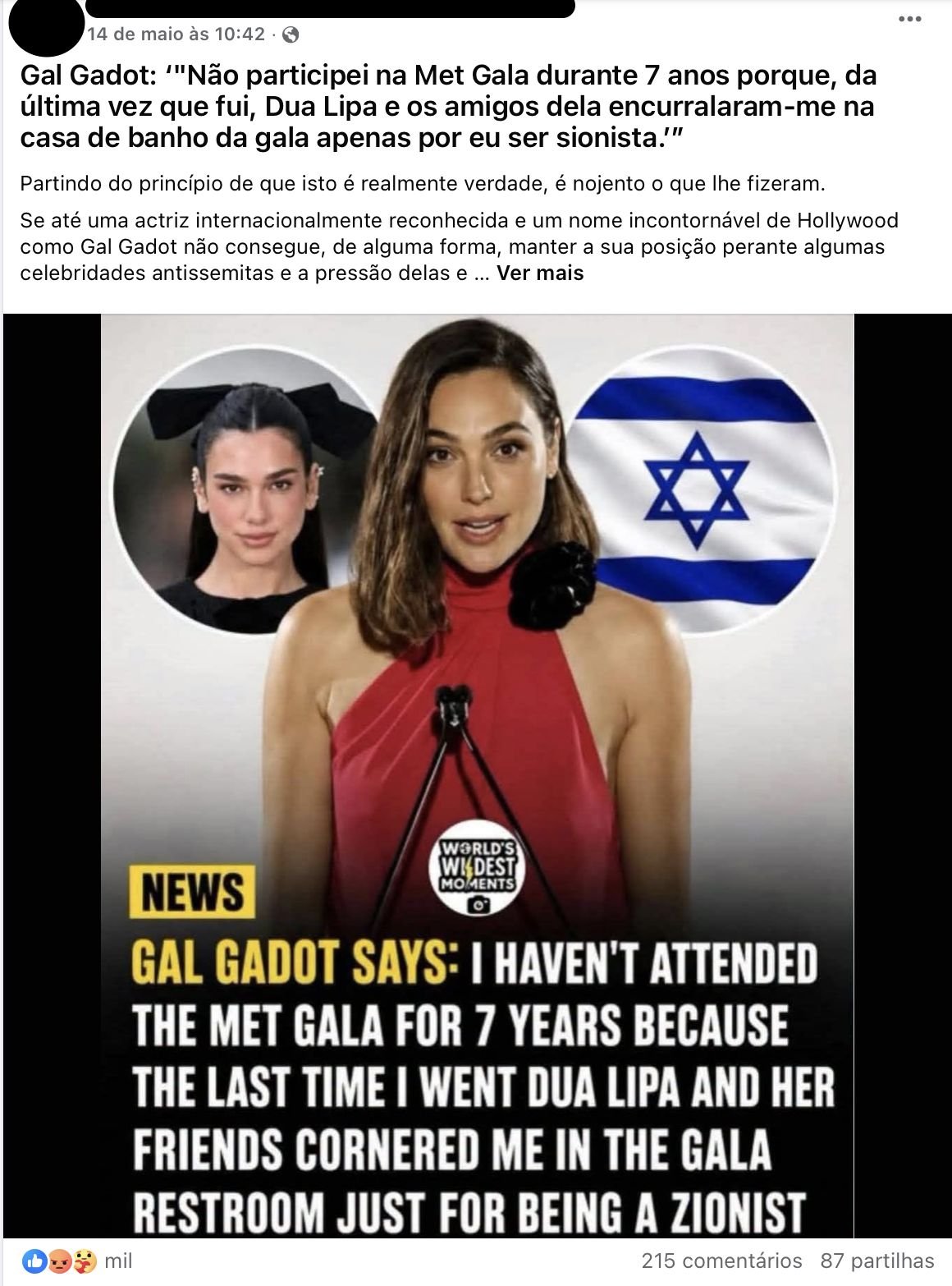 Gal Gadot diz que não vai à Met Gala por causa de Dua Lipa?