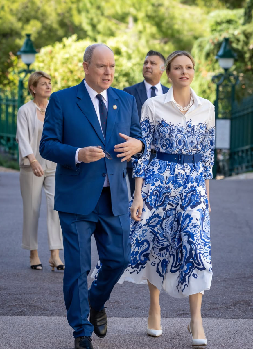 Princess Charlene's ocean-inspired dress and statement pearls steal the ...