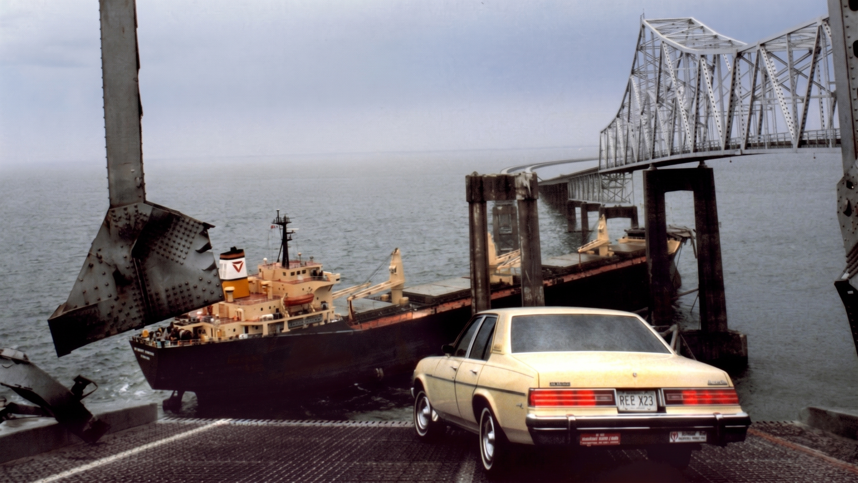 The cargo ship hit the bridge… then cars started falling into the darkness
