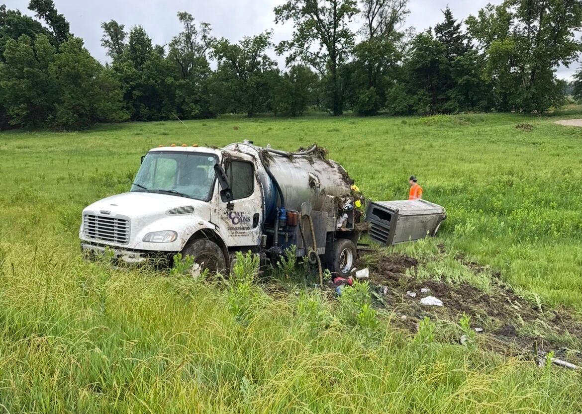 Traffic slowed after sewage truck rollover crash Friday in Pott County