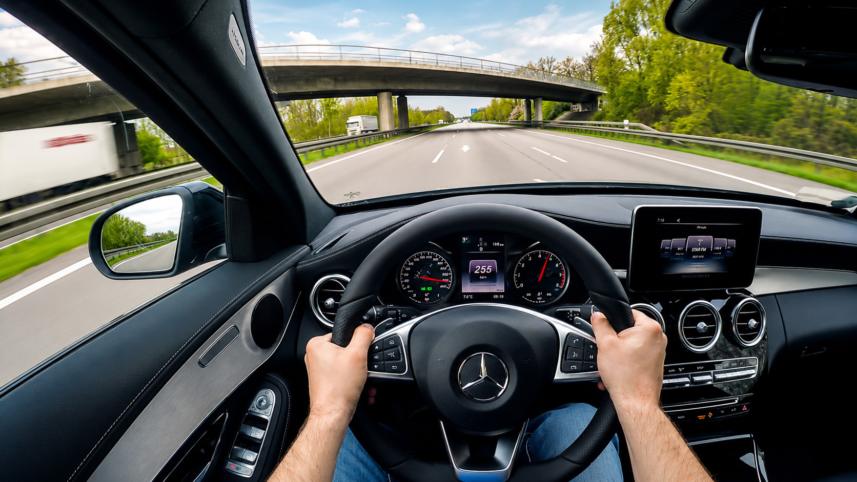 Mercedes C43 AMG shows biturbo sound in Autobahn POV