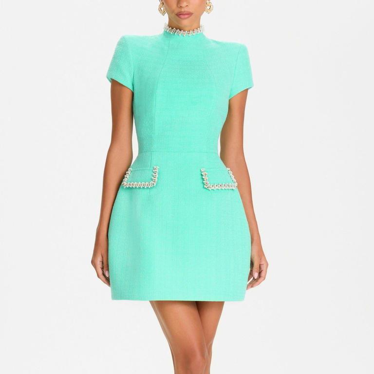 Rachel Riley makes a case for mint green occasionwear in Nadine Merabi ...