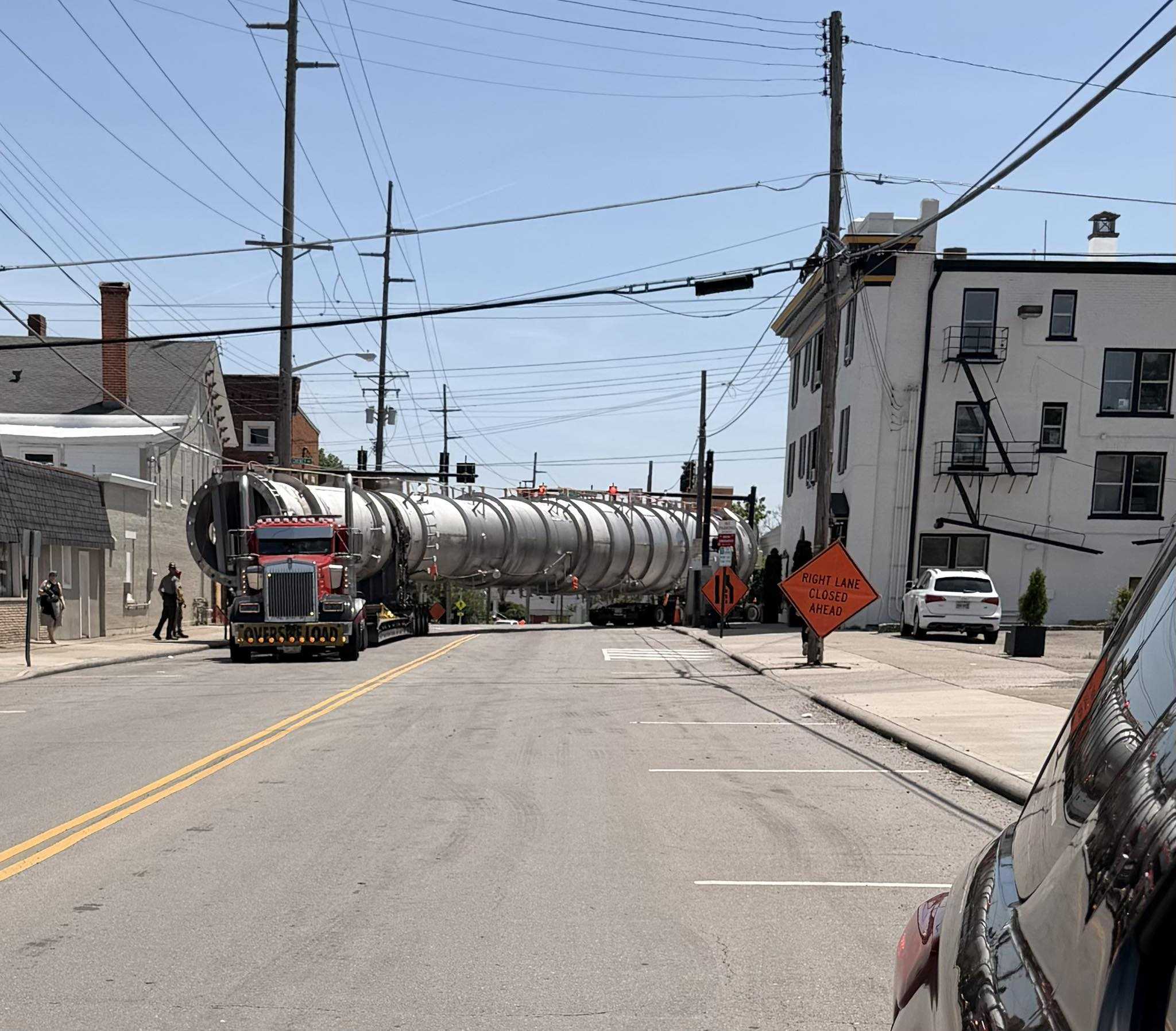 Semitruck carrying oversized load gets stuck at Mt. Healthy intersection