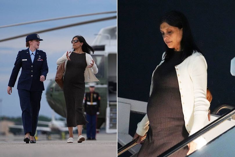 Pregnant Usha Vance shows off baby bump as she steps off Air Force Two