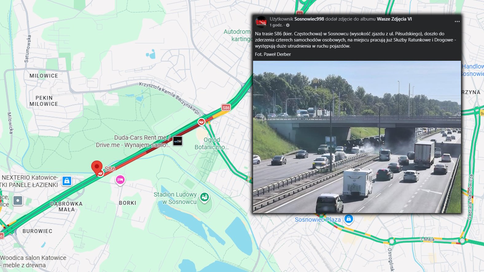 Karambol na Śląsku. Na drodze ekspresowej zapalił się samochód