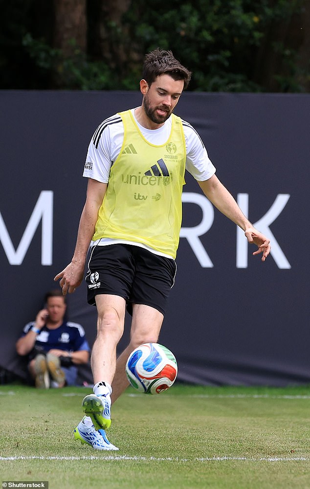 Danny Dyer looks tired during Soccer Aid training as Tom Hiddleston ...