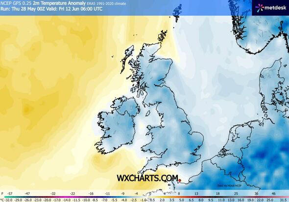 UK weather maps show exact date temperatures plunge to 2C in June
