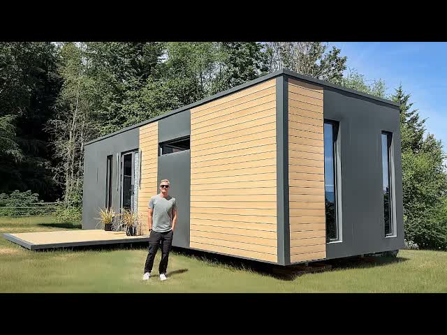 Tour the new 495 sq ft Cueva Homes Solace prefab home with 9' ceilings!