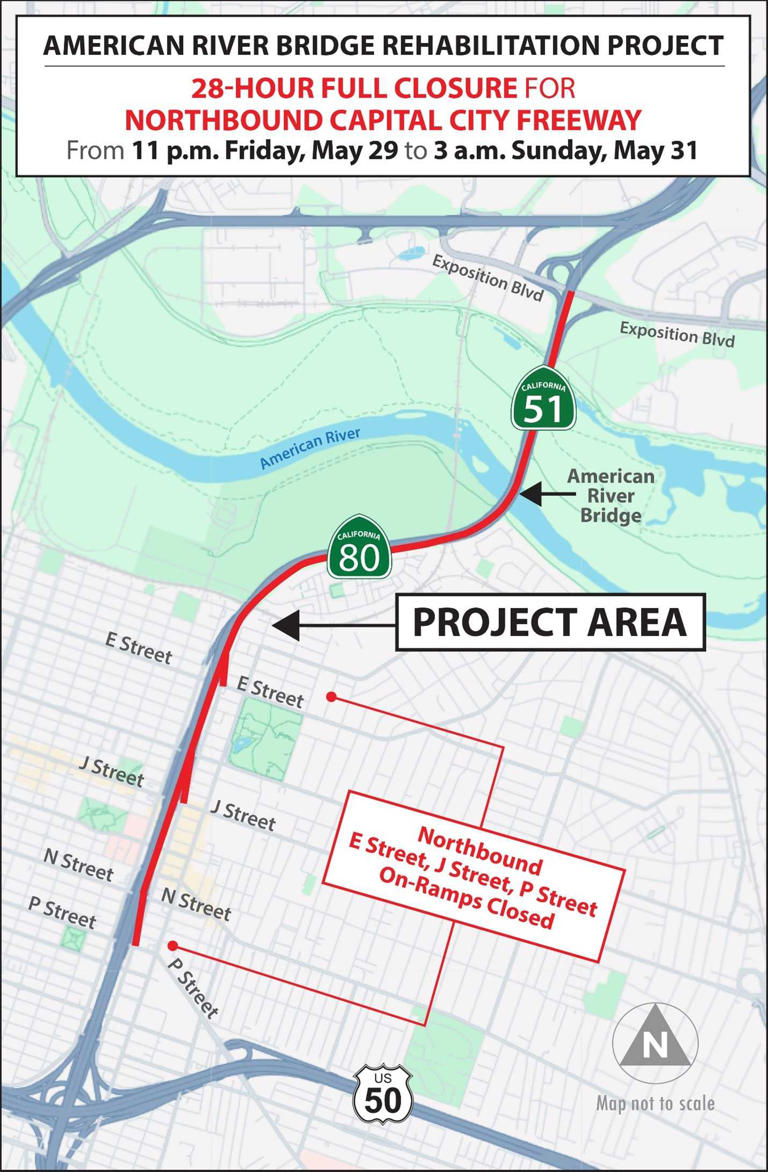 Caltrans to close northbound Capital City Freeway for 28 hours during ...