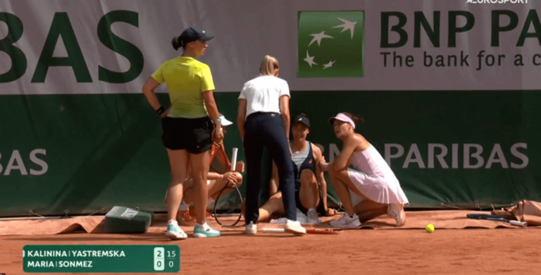 Turkish tennis player retires mid-match after tripping over ad prop in ...