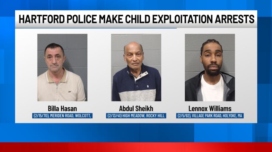 3 men arrested in Hartford child exploitation sting operation