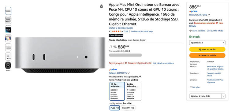 Le Mac mini M4 en stock et en promo chez Amazon