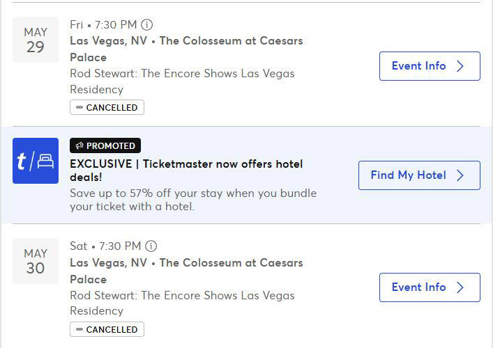Ticketmaster: Rod Stewart Las Vegas shows canceled at Caesars Palace