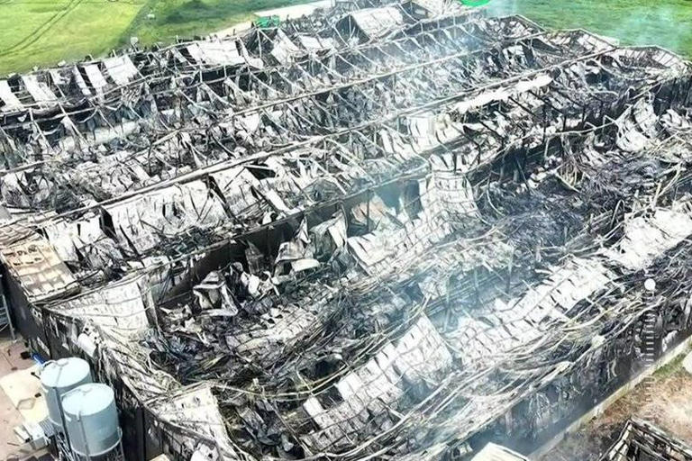 Cheshire farm fire as two massive chicken sheds left completely charred ...