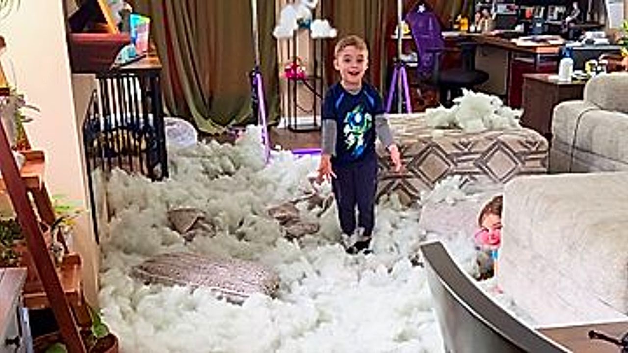 Kids turn living room into snowstorm with couch stuffing while unsupervised