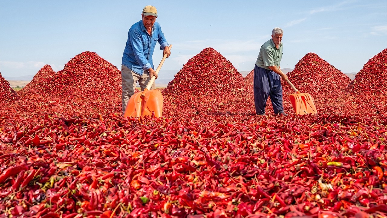 Daily Life of Farmers Processing Tons of Pepper By Hands