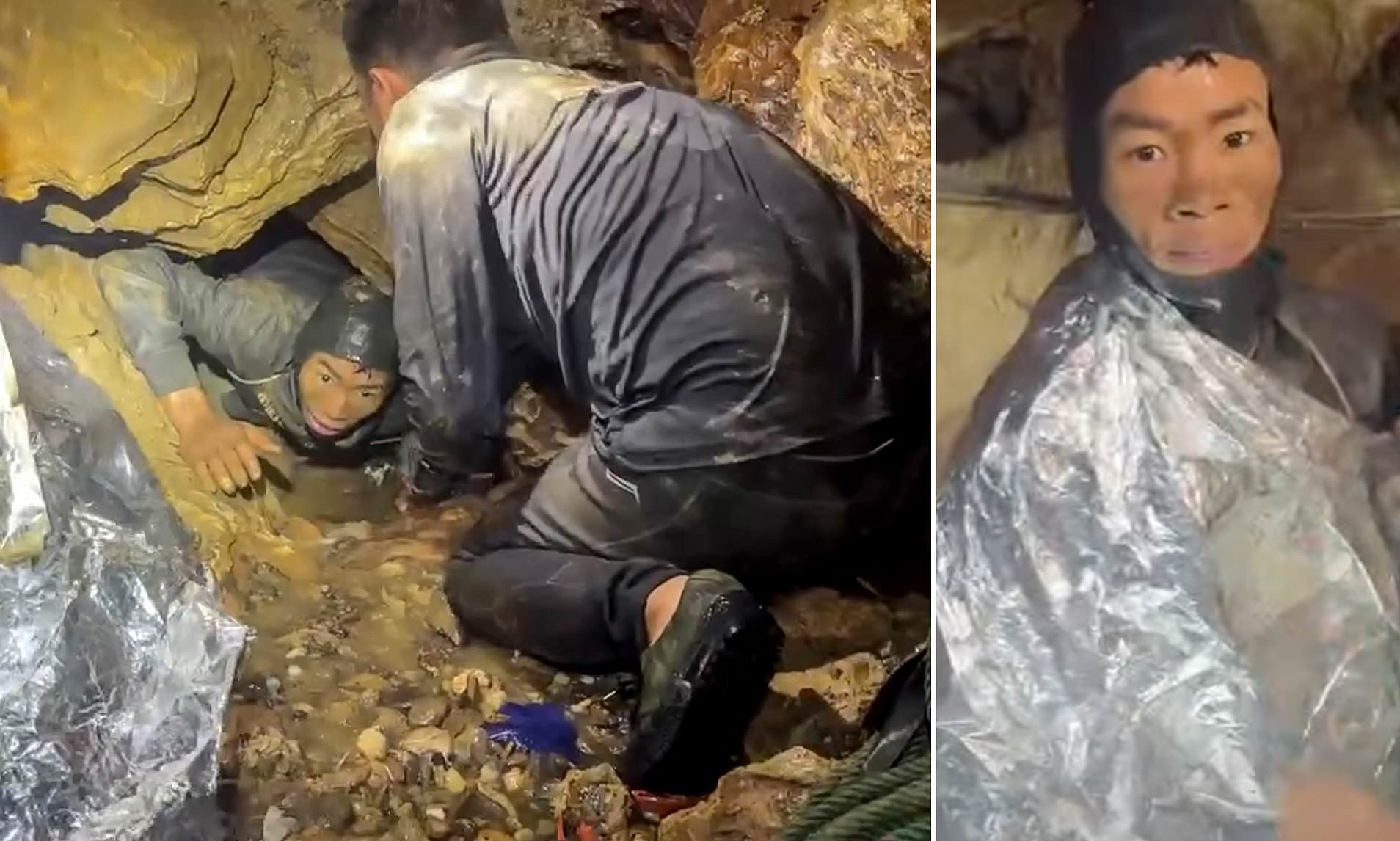 Astonishing moment specialist divers rescue first of seven men trapped ...