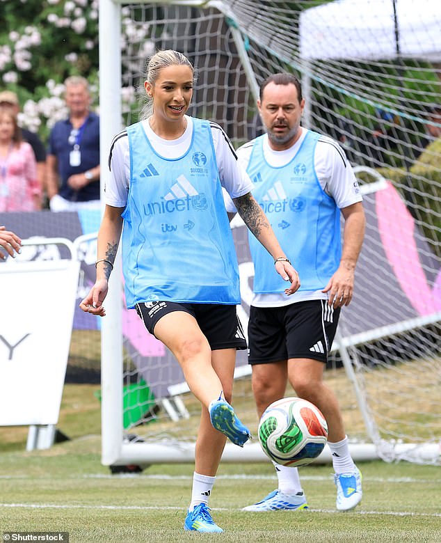 Danny Dyer looks tired during Soccer Aid training as Tom Hiddleston ...