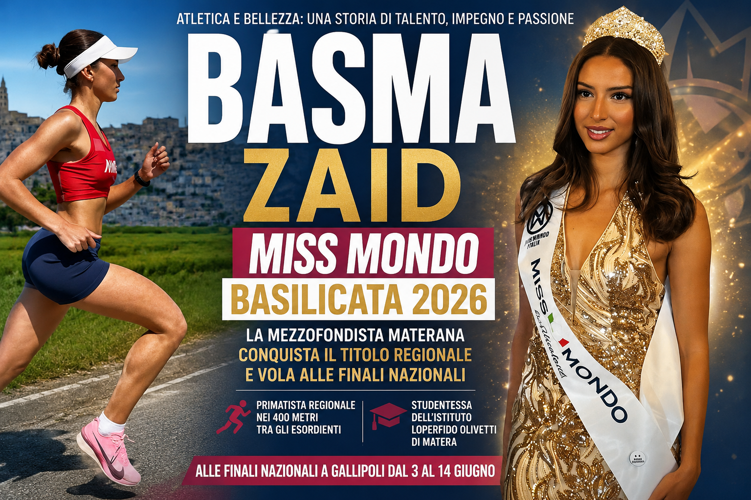 Basma Zaid, mezzofondista materana, conquista il titolo di Miss Mondo ...