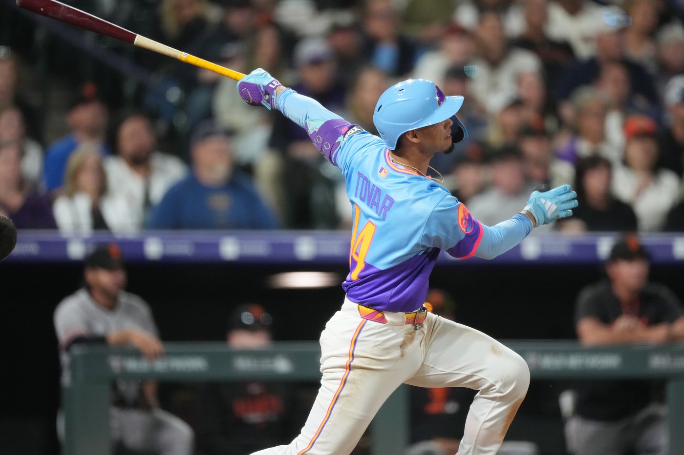 Tovar, Goodman homer in 5-run 9th, Rockies beat Giants 8-6
