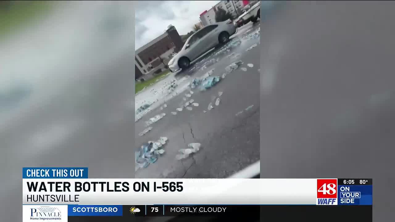 I-565 littered with water bottles after truck spill near Wall Triana exit