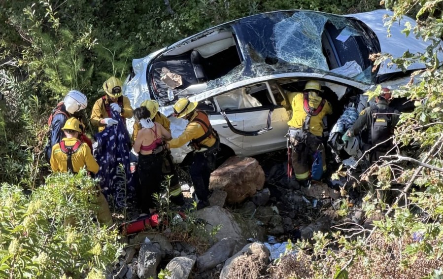 Tesla plunges 300 feet down Malibu cliffside; 2 airlifted to hospital